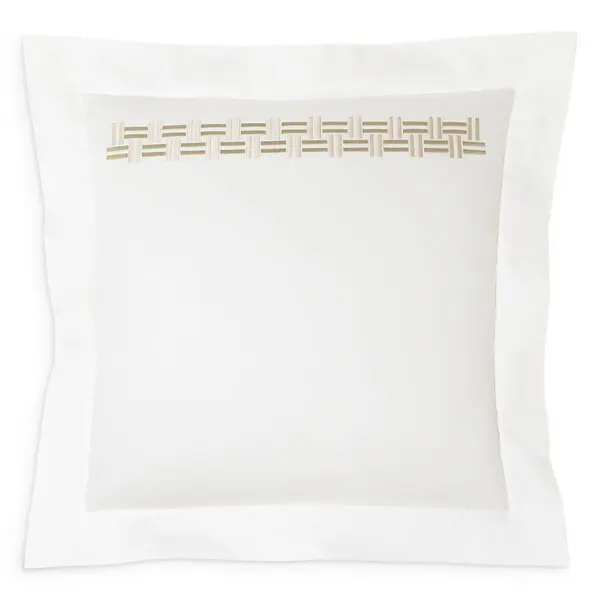 Frette Basketweave Embroidery Sham, Euro - Tranquil Green/beige