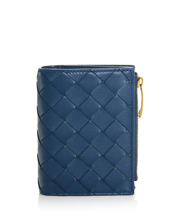 Bottega Veneta Intrecciato 15 Bi Fold Wallet - Blue Venezia/gold