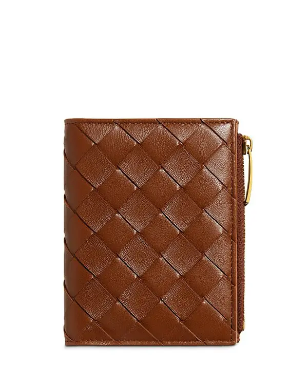 Bottega Veneta Intrecciato 15 Bi Fold Wallet - Tannin/gold