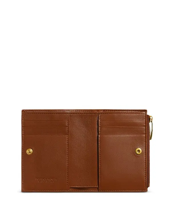 Bottega Veneta Intrecciato 15 Bi Fold Wallet - Tannin/gold