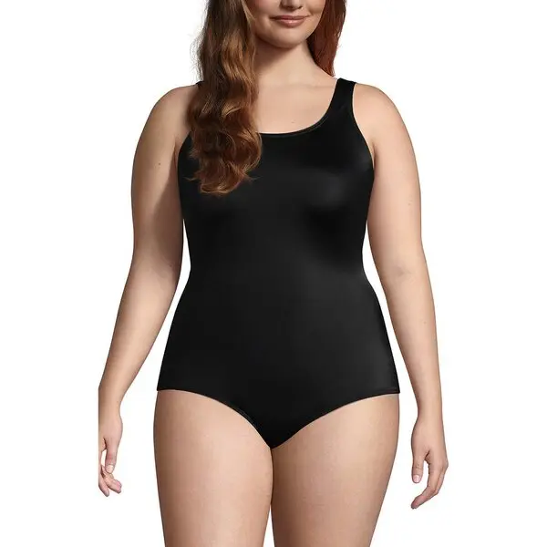 LANDS' END Tugless Low Leg One Piece Swimsuit - Black