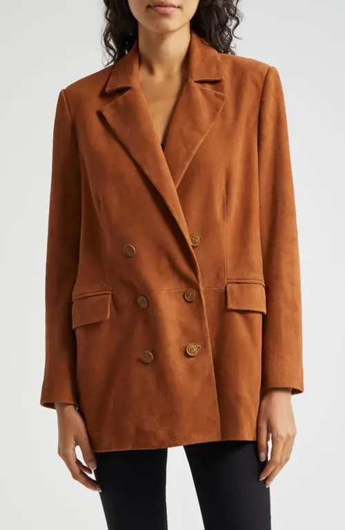 L'Agence Aimee Relaxed Fit Double Breasted Suede Blazer