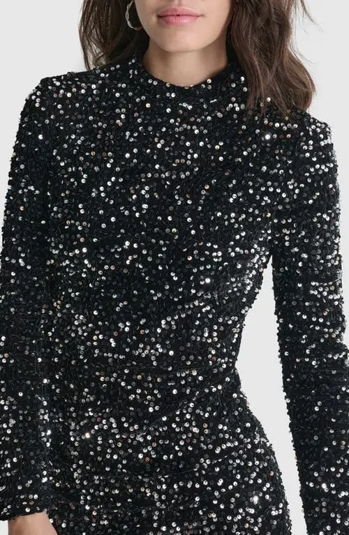 Dkny Sequin Velvet Mini Dress - Black | Editorialist