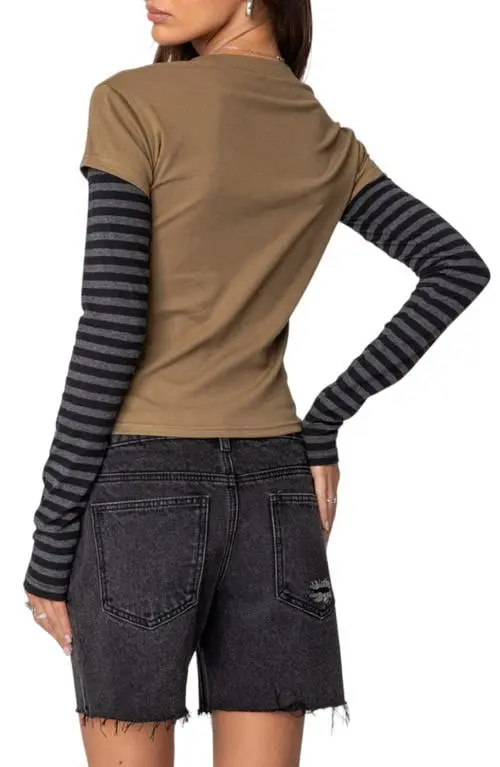 EDIKTED Eliana Layered T-shirt - Olive