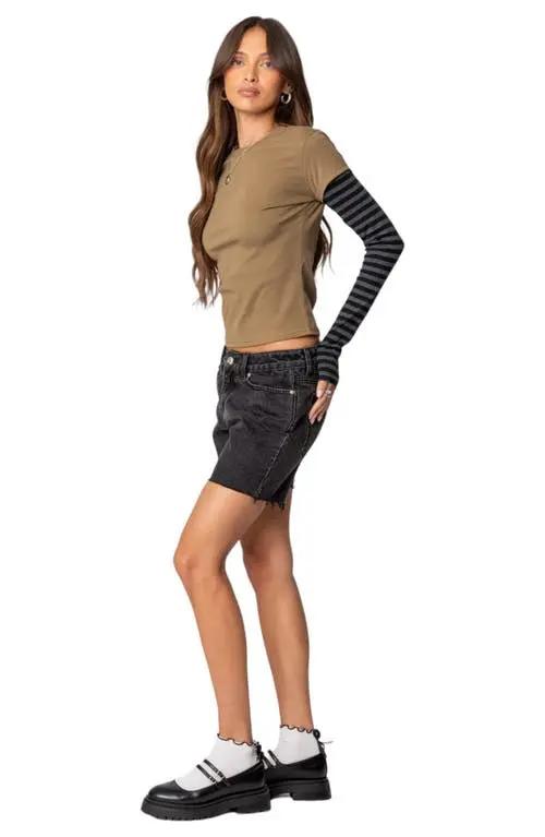 EDIKTED Eliana Layered T-shirt - Olive