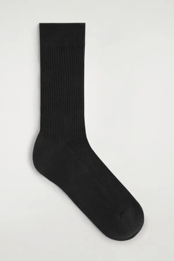 Cos Ribbed Mulberry Silk Blend Socks - Black