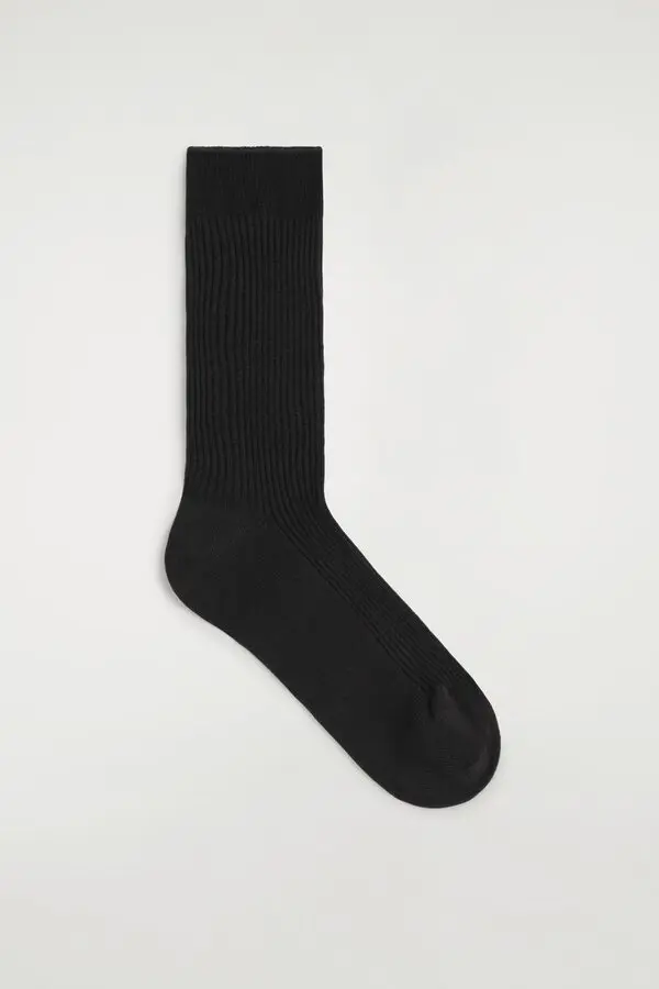 Cos Ribbed Mulberry Silk Blend Socks - Black
