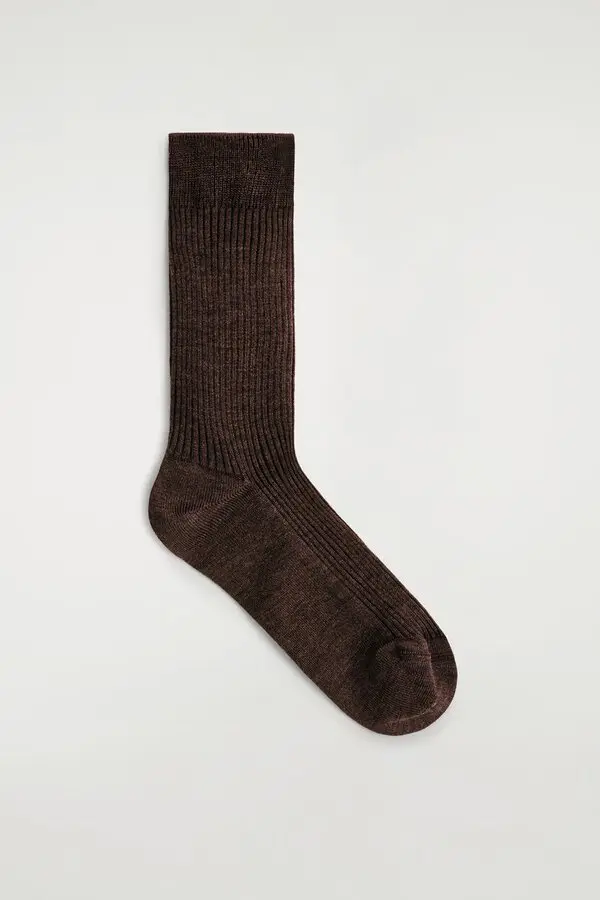 Cos Ribbed Mulberry Silk Blend Socks - Brown