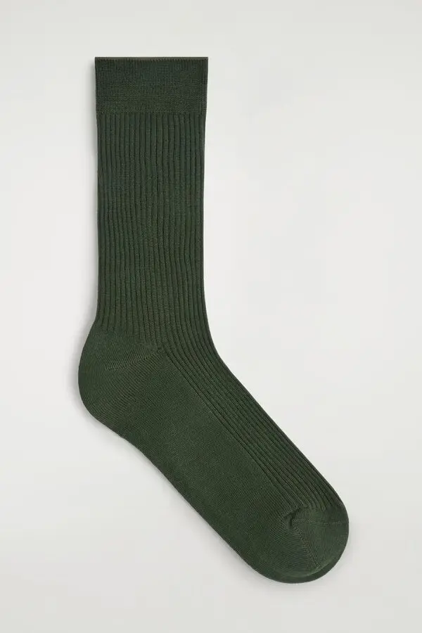 Cos Ribbed Mulberry Silk Blend Socks - Green