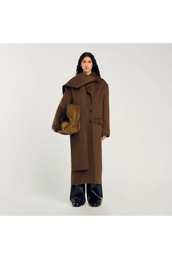 Sandro ブラウン ウール&カシミヤ混フェルト コート Sandro Oversized Wool Coat In Green - 40% Off | Editorialist