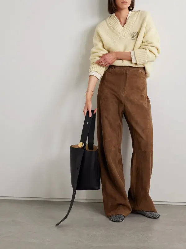 Loewe Paneled Suede Wide-leg Pants