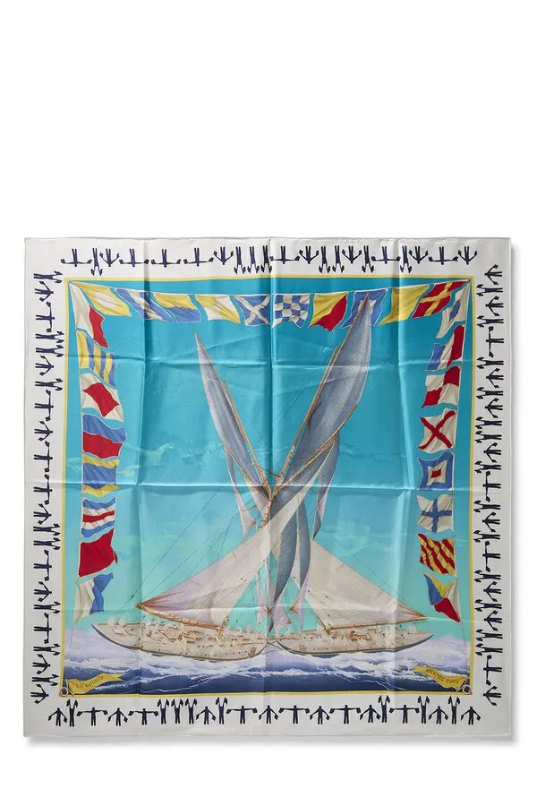 Hermès Multicolor 'en Course' Silk Scarf 90 - White