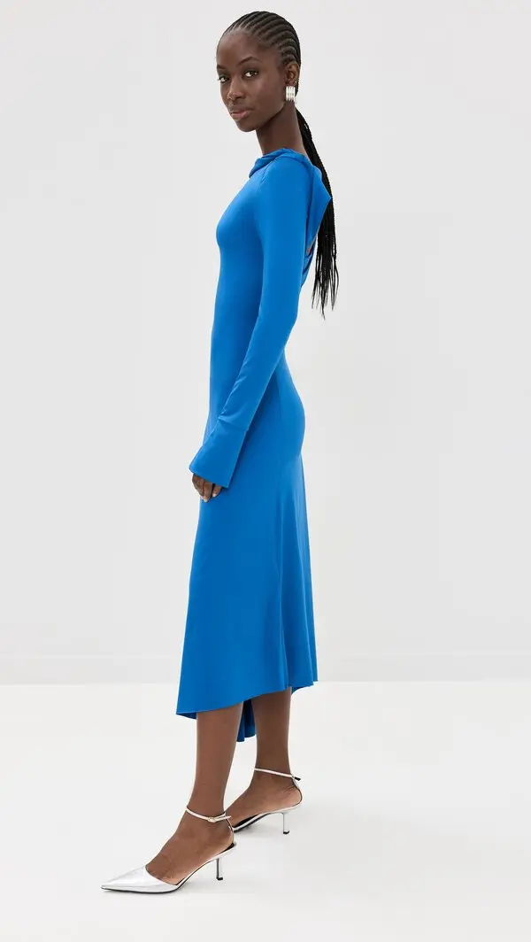 knee length dresses for ladies Brown Long Sleeve Draped Tallulah Jersey Midi Dress