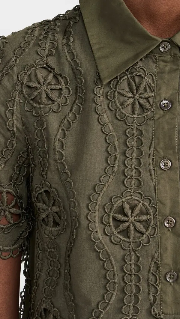 English Factory Scallop Embroidered Mini Dress - Olive