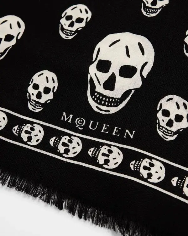 Alexander McQueen Classic Skull Wool Scarf - Blkwht