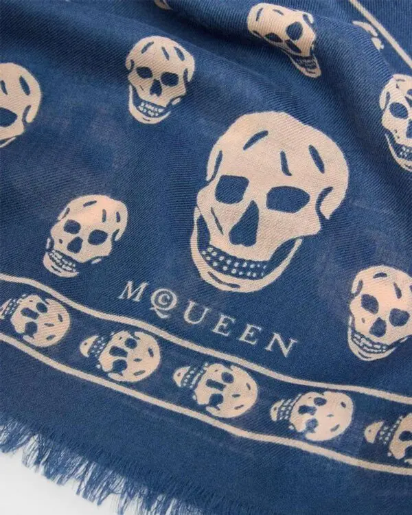 Alexander McQueen Classic Skull Wool Scarf - Workers Blue