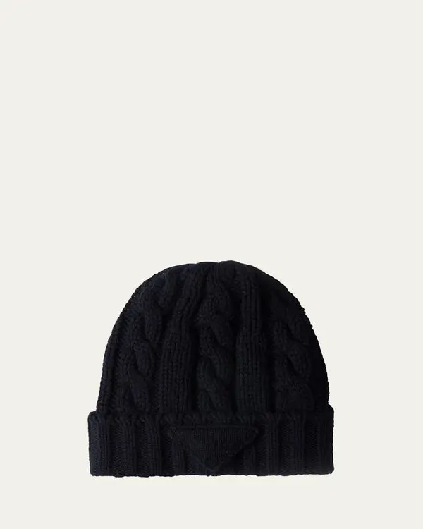 Prada Cashmere Cable-knit Beanie - Bleu