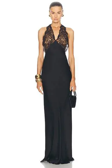 Saint Laurent Lace Bodice Long Dress