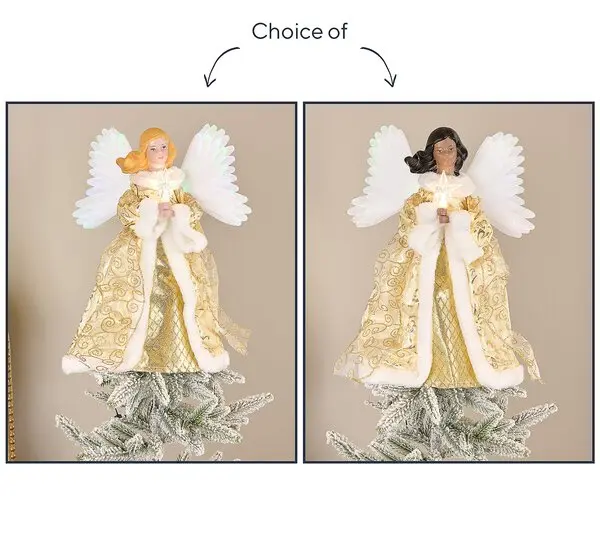 MR. CHRISTMAS As Is Fiberoptic Angel Tree Top W/ Velvet Dress - One-color