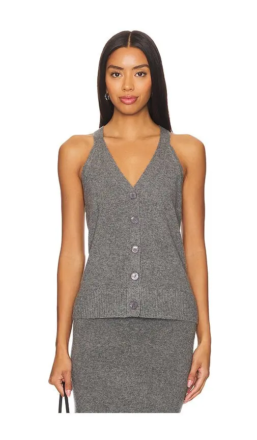 Enza Costa Cashmere V-Neck Halter Cardigan In Charcoal In Thunder - 30% Off  | Editorialist