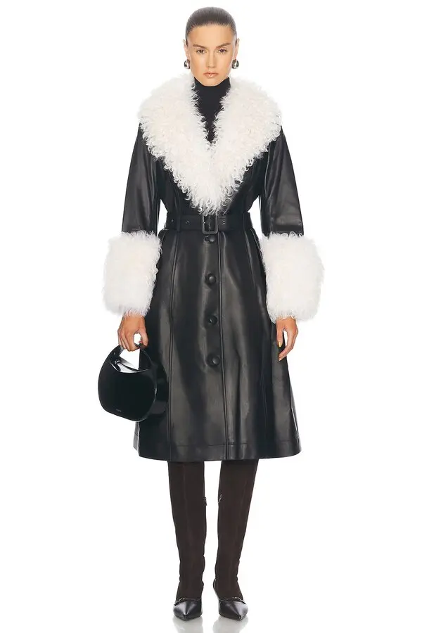 Saks Potts Foxy Leather And Shearling Coat In Black Cloud 48 - Main Image