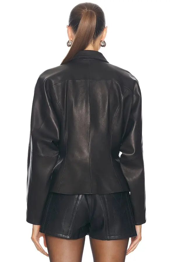 THE SEI Fitted Leather Jacket - Black