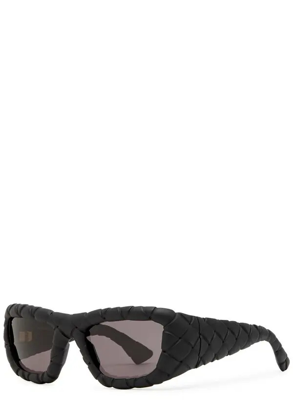 Bottega Veneta Intrecciato Rectangle-frame Sunglasses - Black