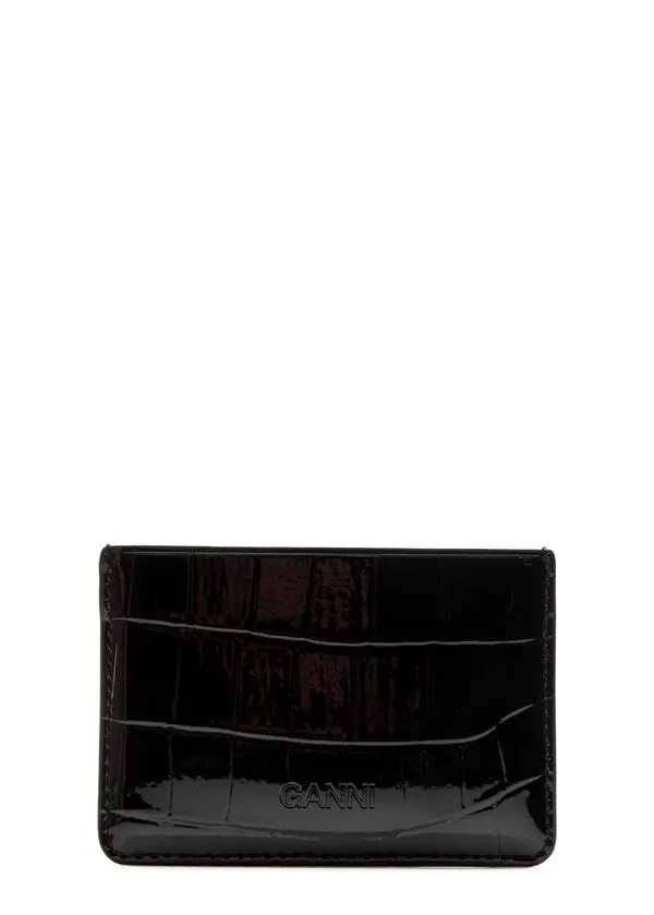 GANNI Bou Crocodile-effect Patent Leather Card Holder