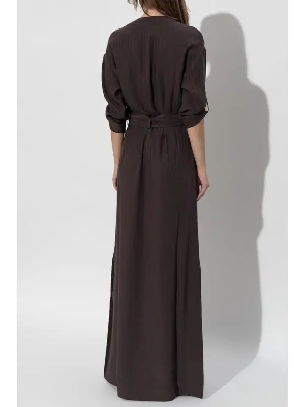 tom ford brown dress SLEEVELESS DEEP V-NECK TWIST FRONT SILK EVENING DRESS