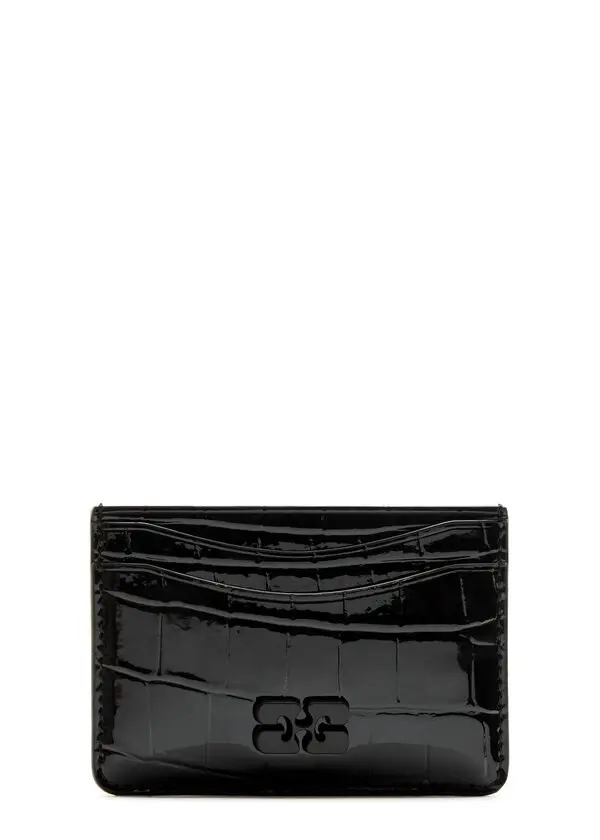 GANNI Bou Crocodile-effect Patent Leather Card Holder - Black