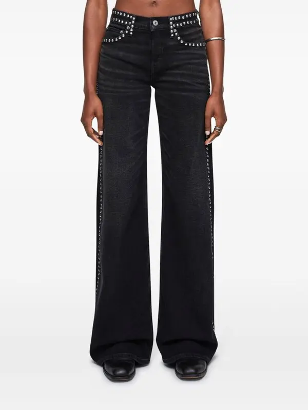 RE/DONE Studded Wide-leg Jeans - Black