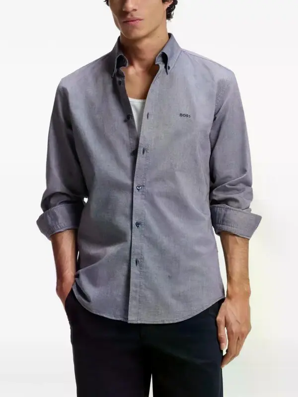 BOSS Button-down Cotton Shirt - Blue
