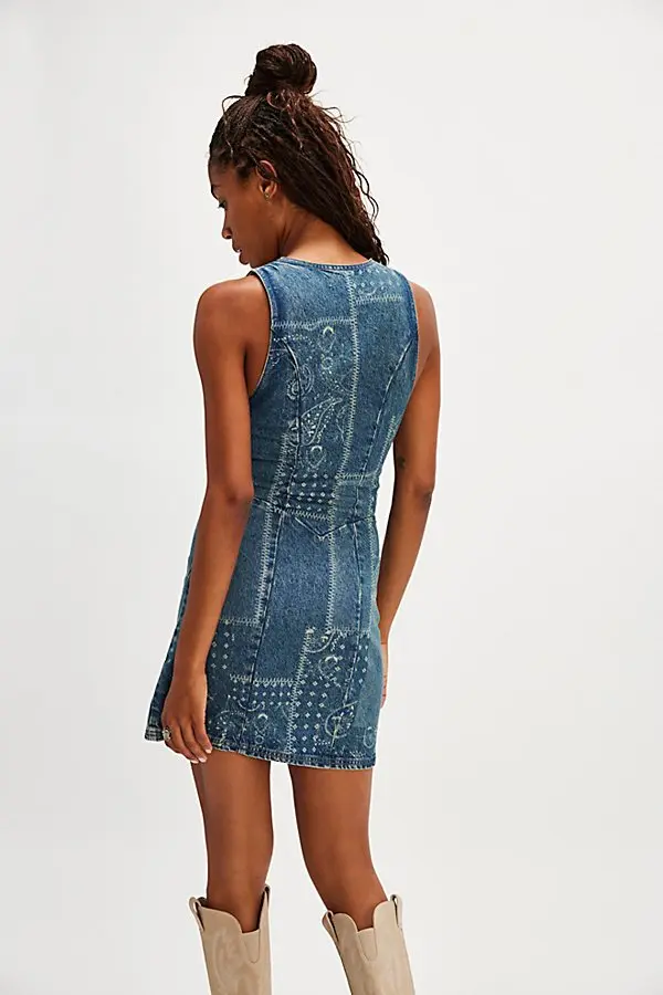 country road denim mini dress Country Road Spot Embroidered Denim Mini Dress