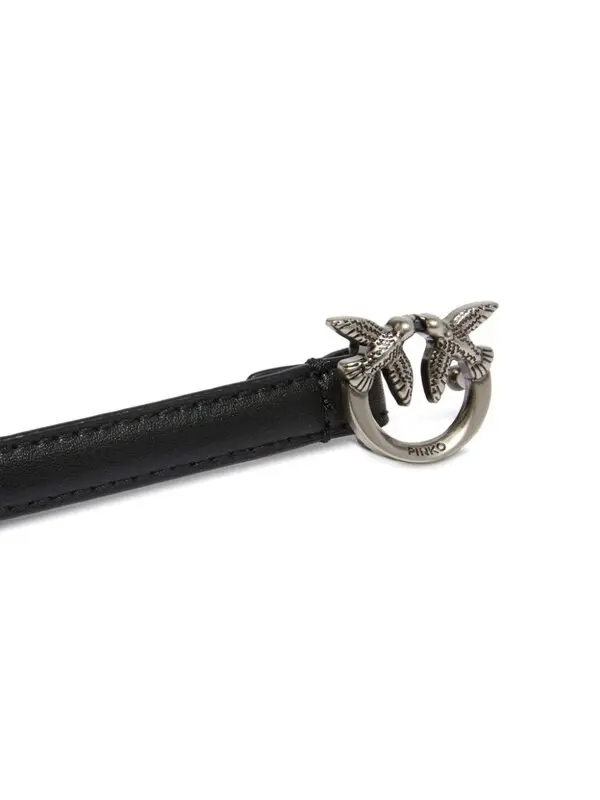 Pinko Thin Leather Belt With Love Birds Buckle - Black