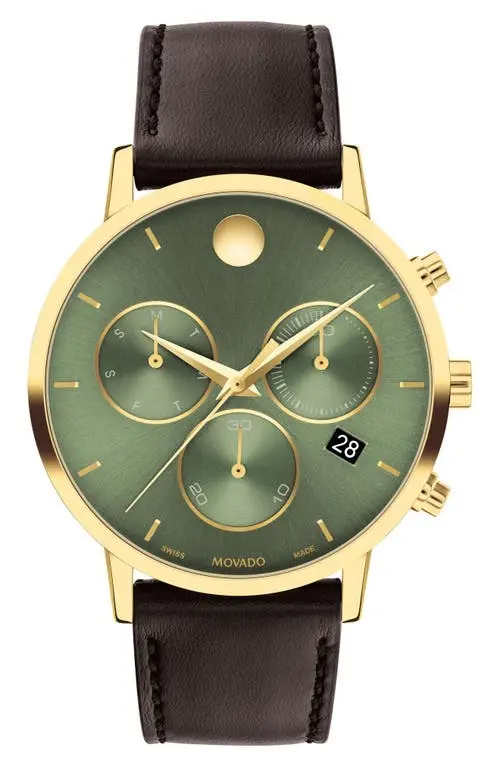 Movado Museum Classic Chronograph Strap Watch - Green/ Brown