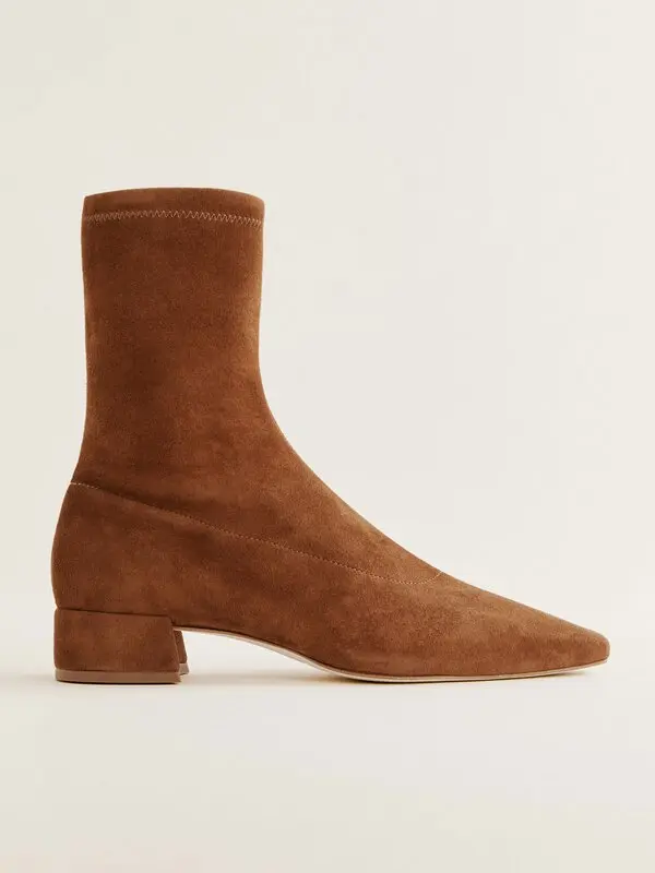 REFORMATION Rosina Ankle Boot - Rum Stretch Suede
