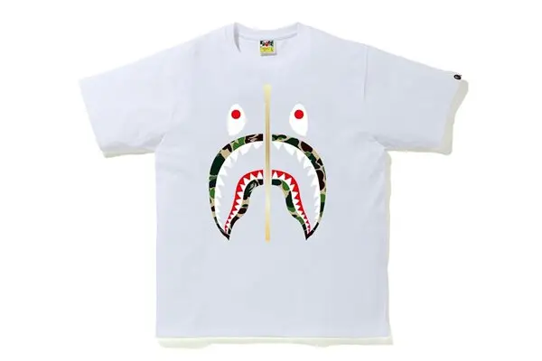 A BATHING APE Abc Camo Shark Tee Shirt - White/green/gold