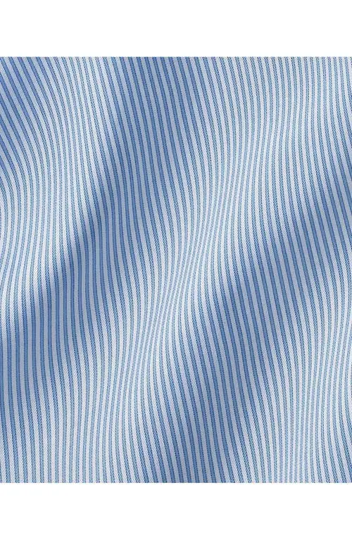 David Donahue Trim Fit Stripe Cotton Twill Dress Shirt - White/ Blue