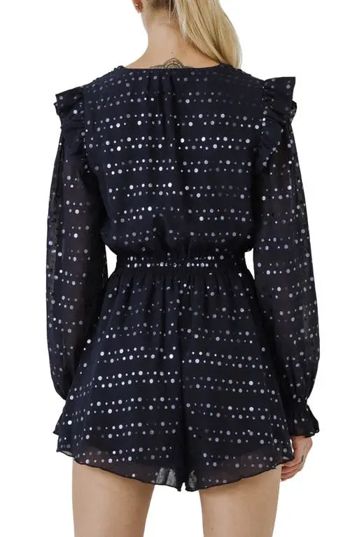 Endless Rose Dot Print Chiffon Romper - Navy