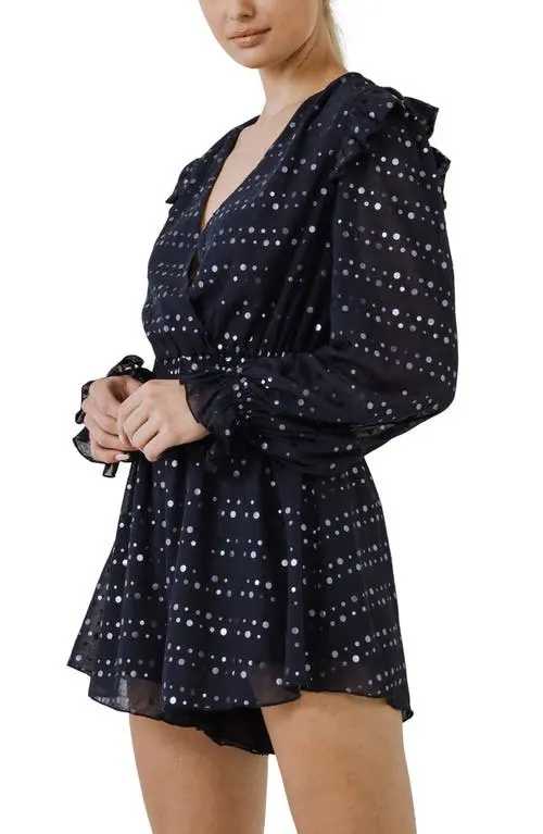 Endless Rose Dot Print Chiffon Romper - Navy