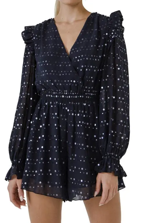 Endless Rose Dot Print Chiffon Romper - Navy