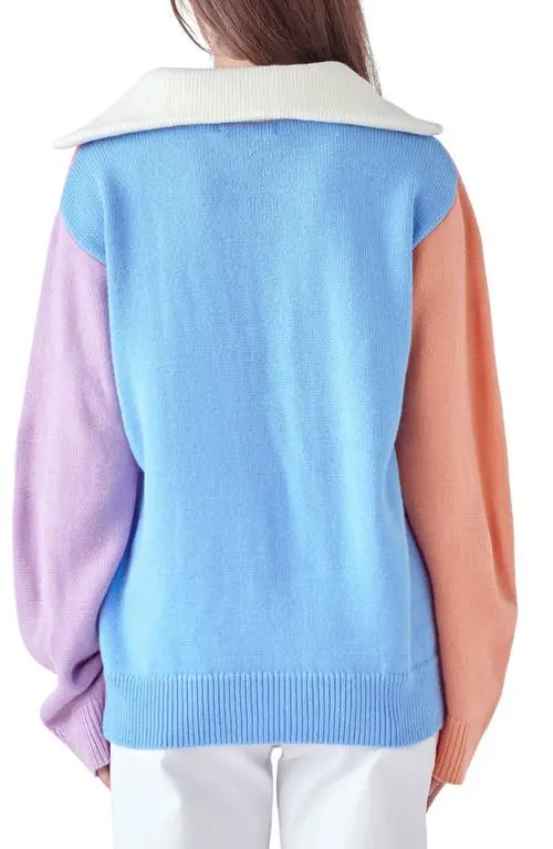 English Factory Colorblock Half Zip Sweater - Pink Multi