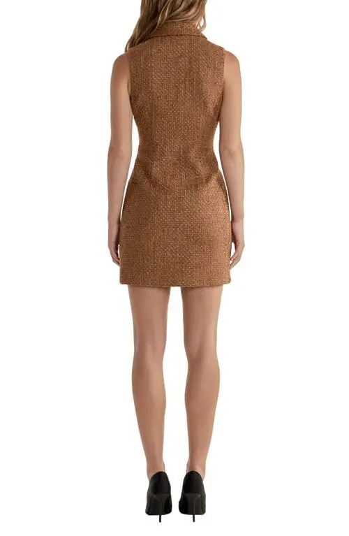 Endless Rose Button-front Tweed Mini Dress - Camel