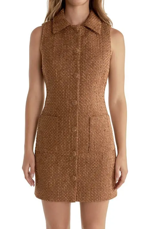 Endless Rose Button-front Tweed Mini Dress - Camel
