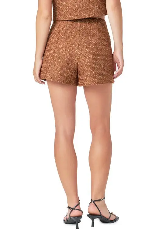 Endless Rose Pleated Tweed Shorts - Camel