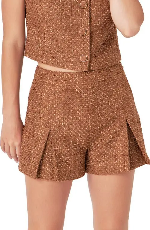 Endless Rose Pleated Tweed Shorts - Camel