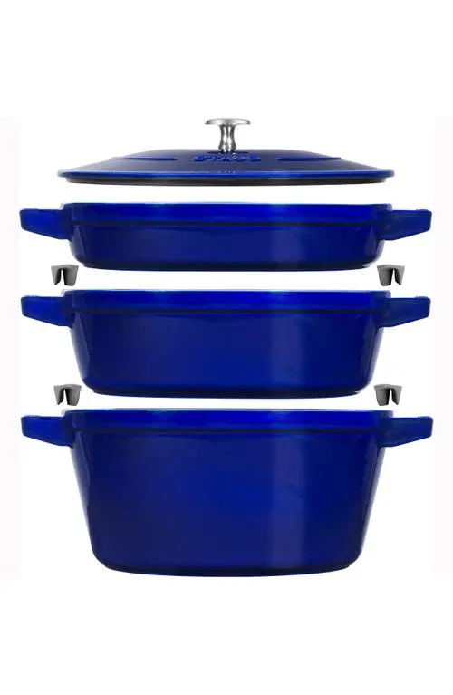 STAUB 4-piece Stackable Enameled Cast Iron Cookware Set - Dark Blue