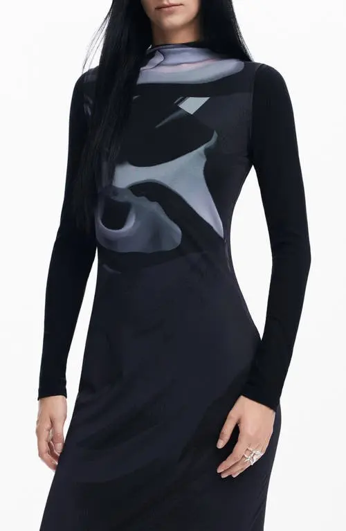 Desigual Abstract Print Mesh Dress In Black - 40% Off | Editorialist