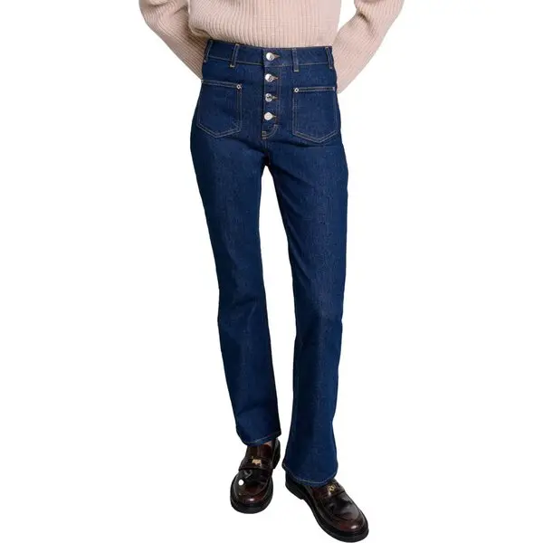 Maje Denim Straight Leg Jeans - Dark Blue