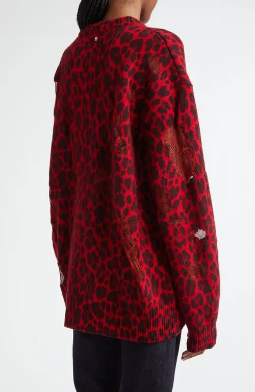 Versace Leopard Jacquard Distressed Virgin Wool Blend Sweater